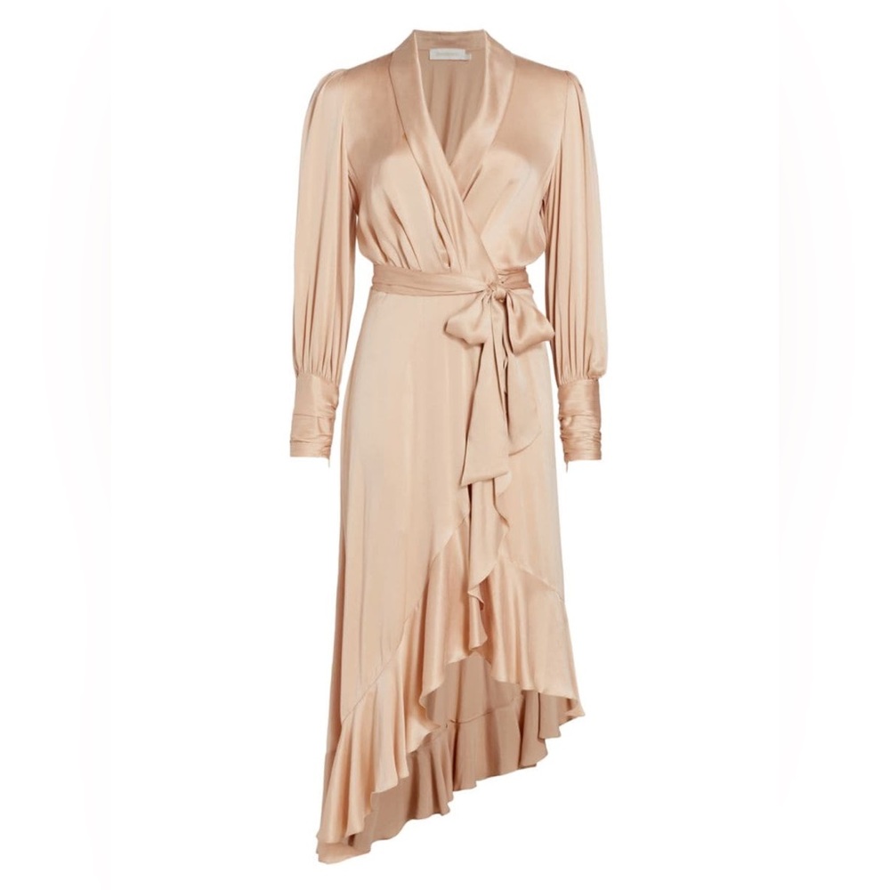 Zimmerman Silk Wrap Midi Dress In Creme Us:8 - Gem